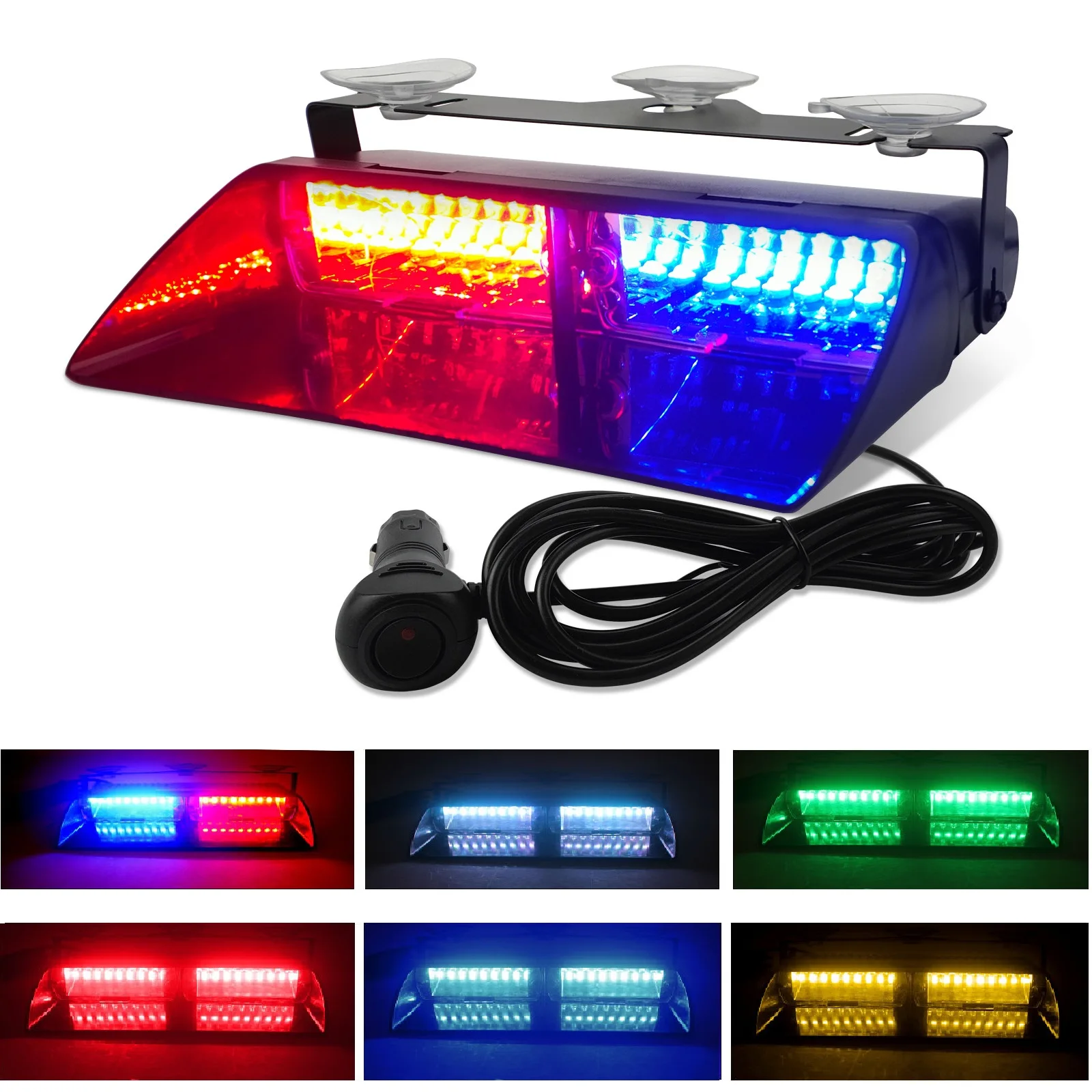 16LED-Car-Windshield-LED-Strobe-Light-12V-Red-Blue-Amber-White-Police ...