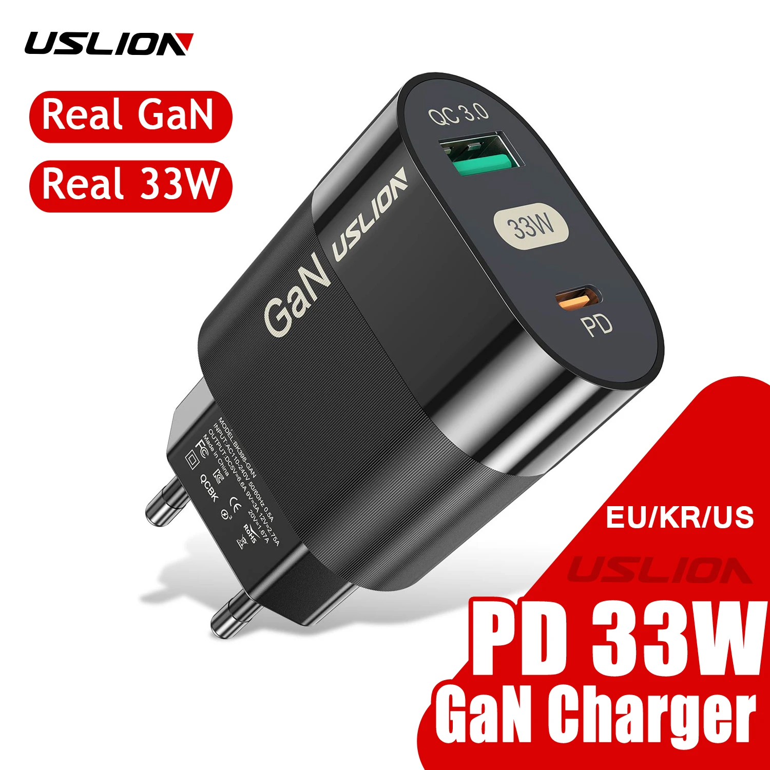 Uslion 33w Gan Charger Pd Qc 3.0 Usb Type C Fast Charging Portable Travel Charger For Iphone 14 ...