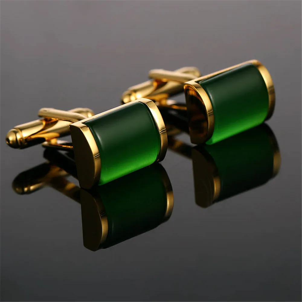 1 Pair Green Stone Commercial Cufflinks Imitation Crystal Blue Collar ...