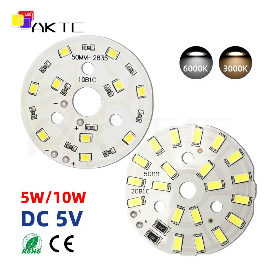Placa-de-luz-LED-redonda-de-5V-10-piezas-5W-10W-SMD5730-SMD2835-3000K ...