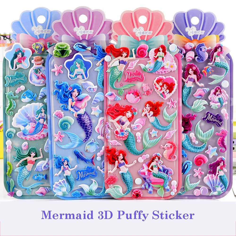 2-Pieces-Kawaii-Mermaid-3D-Puffy-Stickers-Lovely-Mermaid-Princess ...
