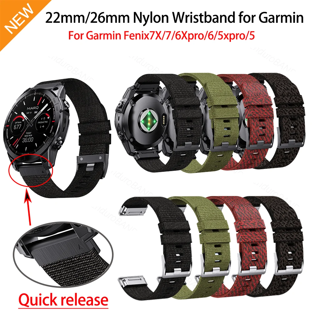 22mm-26mm-Watch-Band-for-Garmin-Super-Rugged-Jacquardweave-Nylon-Strap ...