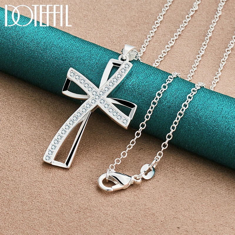 DOTEFFIL 925 Sterling Silver 16-30 Inch Chain Cross AAA Zircon Pendant ...