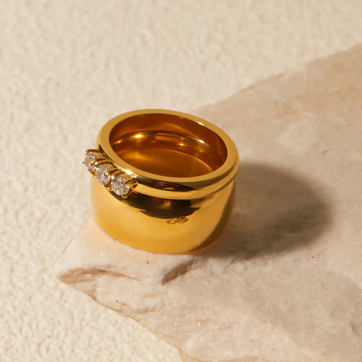 Uworld-Double-Layer-Rhinestone-Metal-Texture-Ring-Gold-Plated-Stainless ...