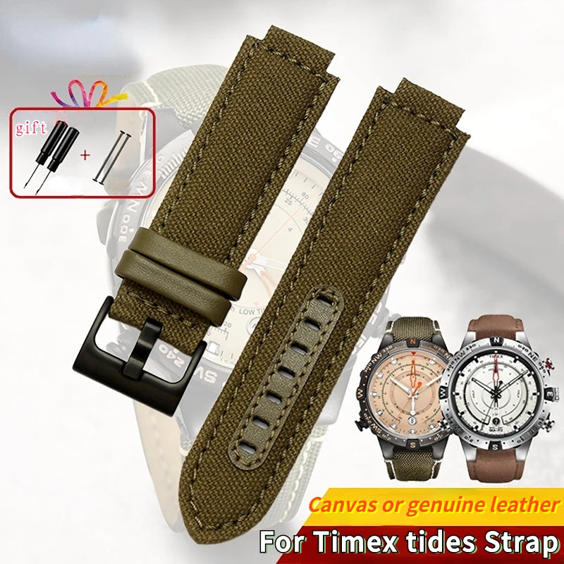 Sports canvas Watchband cowhide bottom For TIMEX T2N720 T2N721 ...
