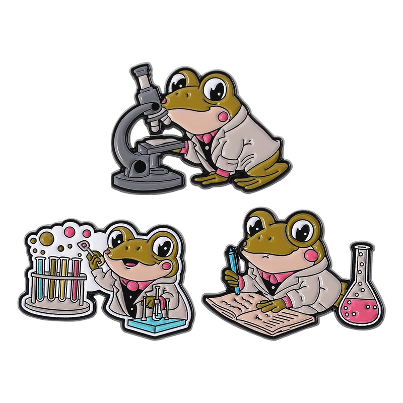 Frog Scientist Brooch Enamel Pins Cartoon Dr. Frog Lab Chemical ...