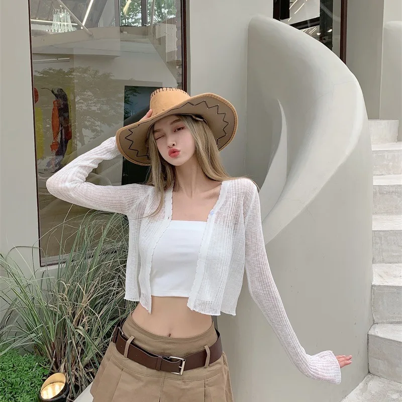 Su-ter-de-manga-larga-transparente-peque-o-para-mujer-c-rdigan-fino-con ...