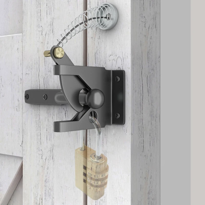 Heavy-Duty-Black-Silver-Door-Latch-Lock-Self-Locking-Gate-Catch-Weather ...