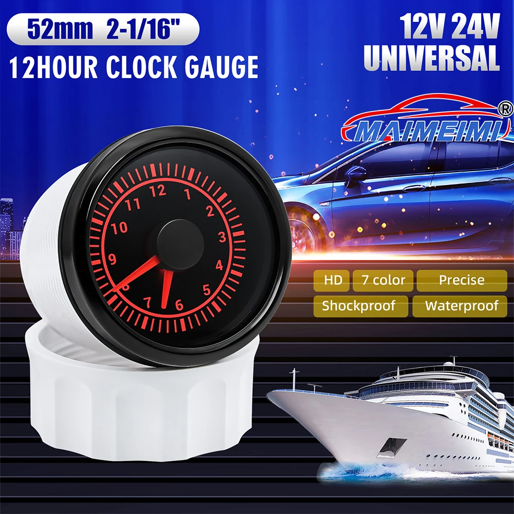 2" 52mm Clock Gauges with 7 Colors Backlight Instrument Digital pointer ...