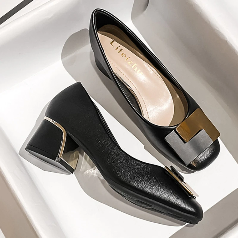 Big Size 35-43 Women Pumps Med Heel Square Toe Pumps Office Lady ...