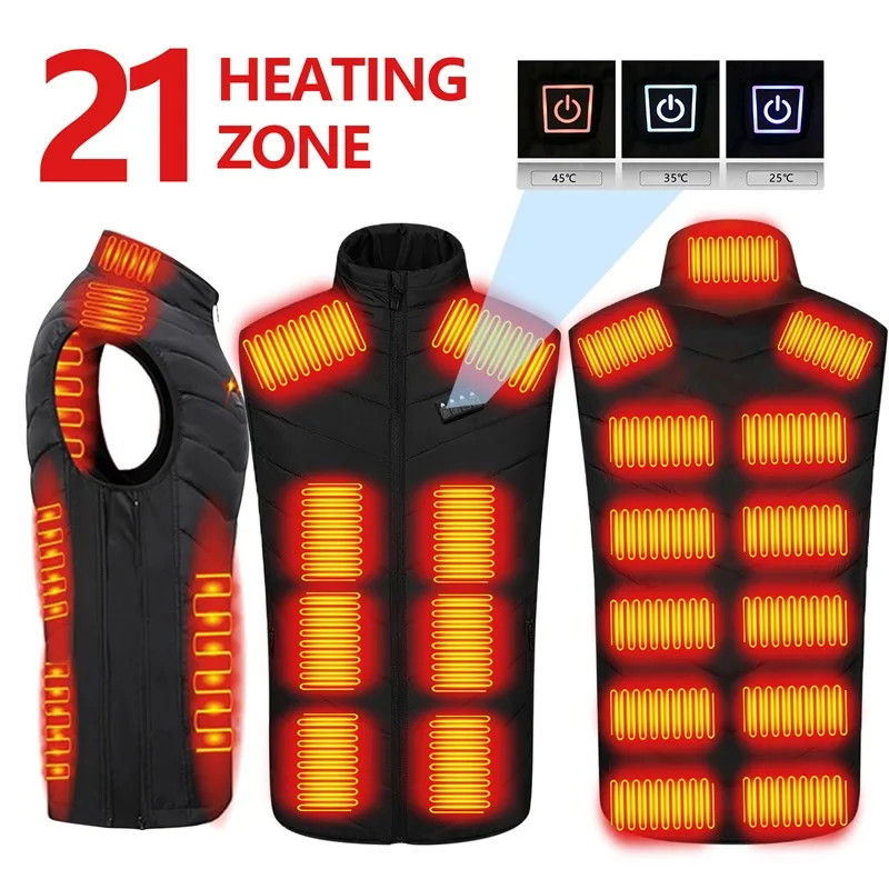 21 HEATING ZONES Heated Vest Men Women Heated Jacket Winter Warm USB ...
