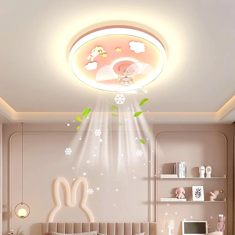 Nordic-pink-bedroom-Ceiling-fan-with-led-light-and-control-electric-fan ...
