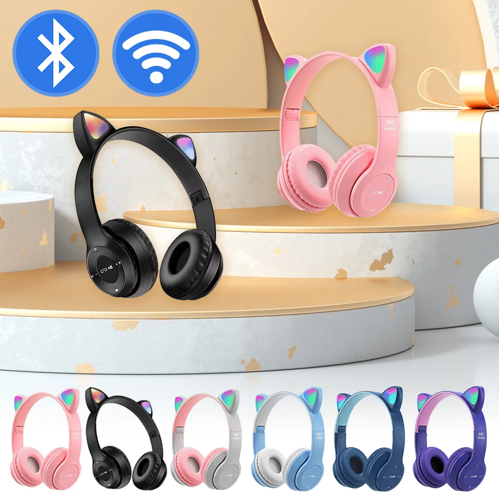 New-Wireless-Bluetooth-Headphones-Cat-Ear-Gaming-Headset-Glow-Light ...