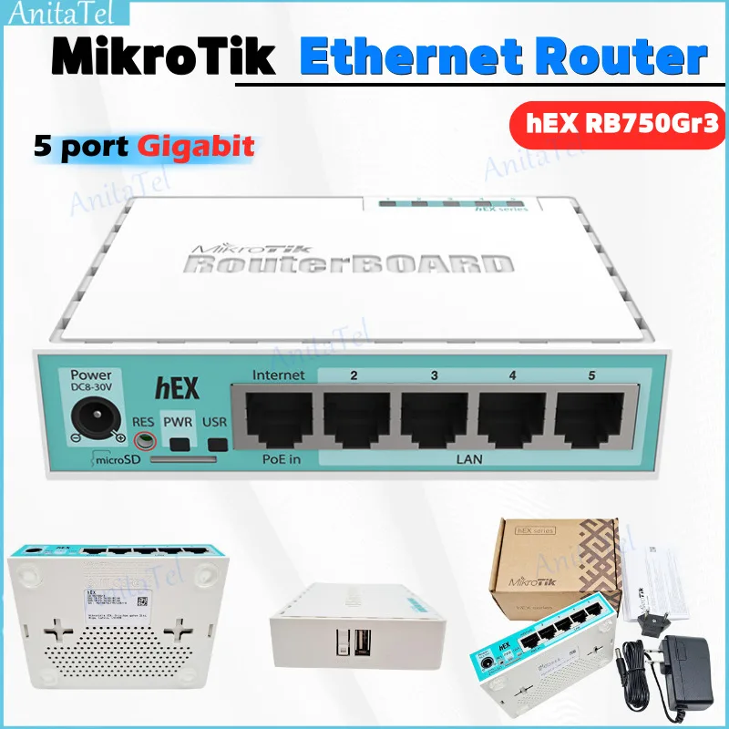 100-MikroTik-Gigabit-Ethernet-Router-hEX-RB750Gr3-Router-Supports-5-10 ...