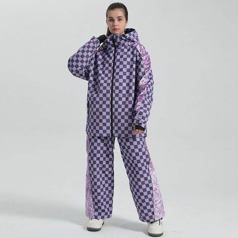 Couple-Winter-Skiing-Suit-New-Snowboard-Sport-Chessboard-Grid-Tracksuit ...