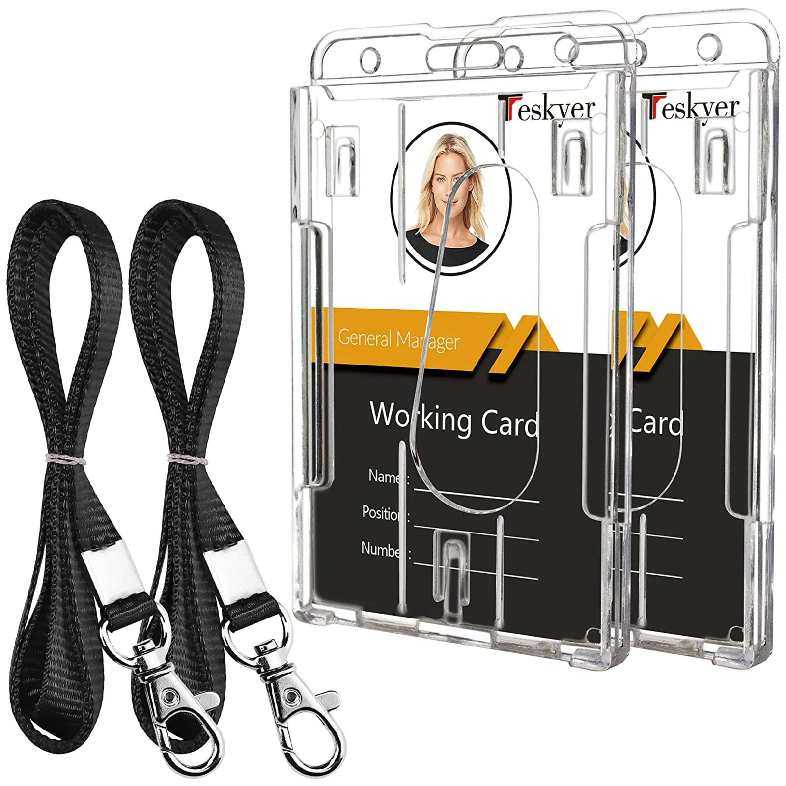 2-Pack-Hard-Plastic-Badge-Holder-with-Lanyard-Vertical-Clear-ID-Card ...