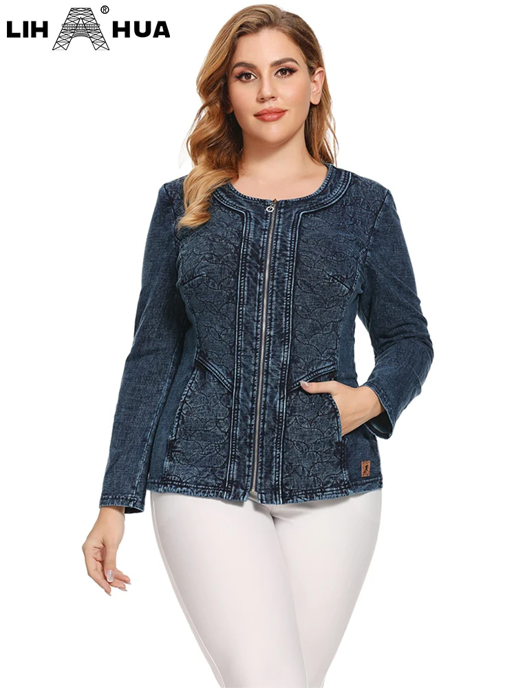 LIH-HUA-Women-s-Plus-Size-Denim-Jacket-Autumn-Chic-Elegant-Jacket-For ...