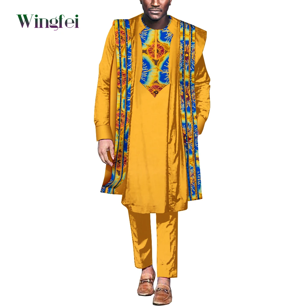 African Clothes for Men Dashiki Agbada Robe Suits 3 Pcs Set Loose Coat ...