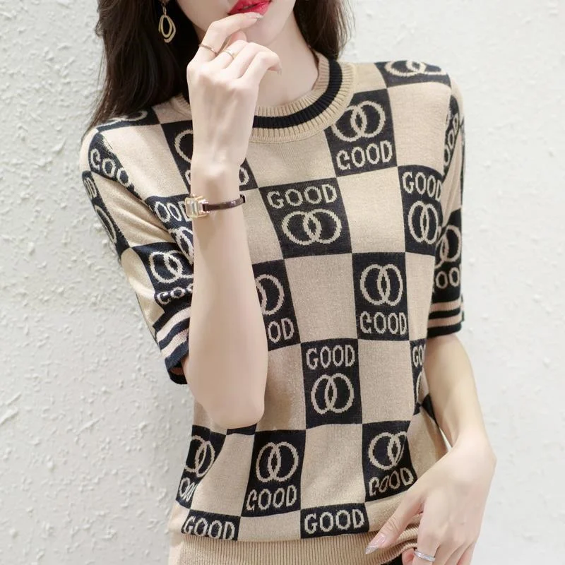 Summer Cashmere Short Sleeve Sweater Knitted Pullover Women Sweaters ...