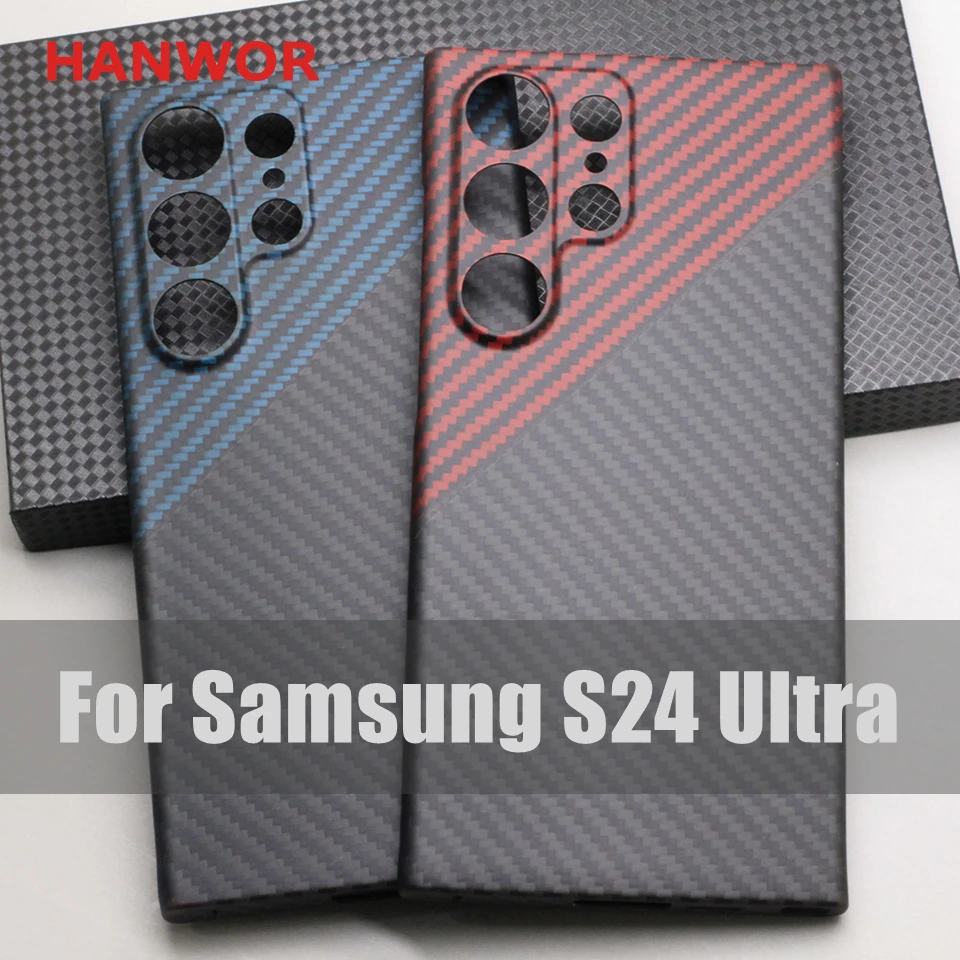 HANWOR Luxury Carbon Fiber Phone Case for Samsung Galaxy S24 Ultra 600D Ultra-thin Anti-fall ...