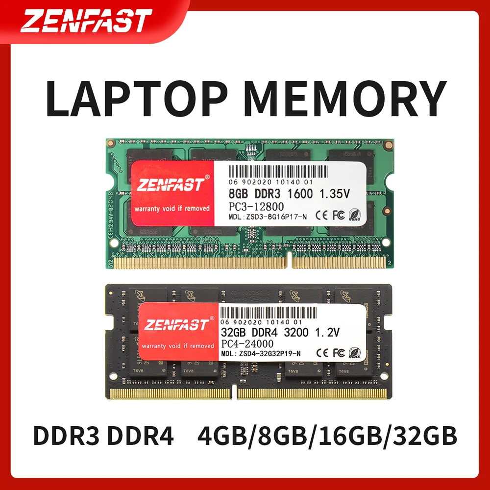 Memória RAM ZENFAST-DDR3 e DDR4, Sodimm Notebook Laptop Memory, 8GB, 4GB, 16GB, 32GB, 1333, 1600 ...