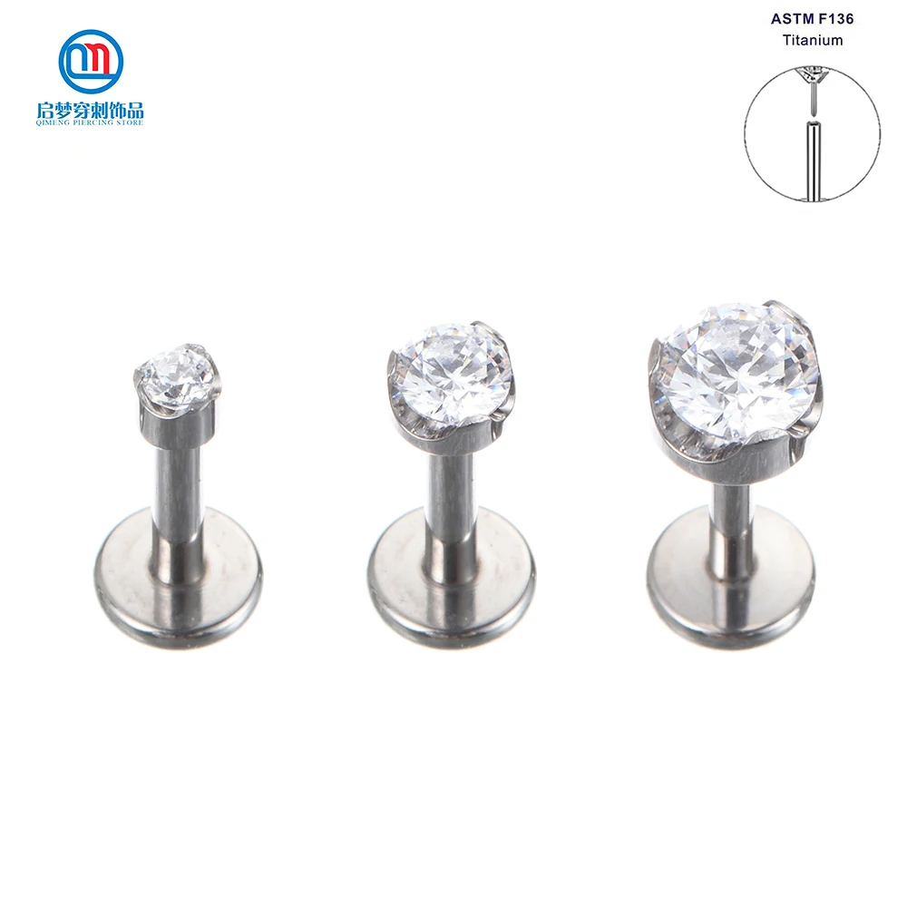 QM-18G-ASTM-F136-Titanium-Threadless-Set-Prong-Clear-Zircon-Labret-Helix-Tragus-Flat-Earring ...