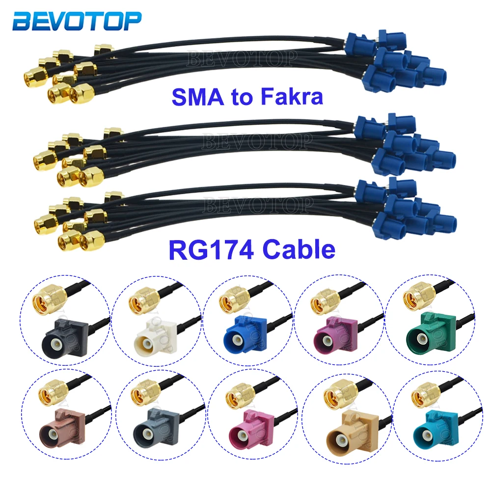 1Pcs RG174 Cable Fakra A/B/C/D/E/F/G/H/I/K/Z Male to SMA Male Connector ...