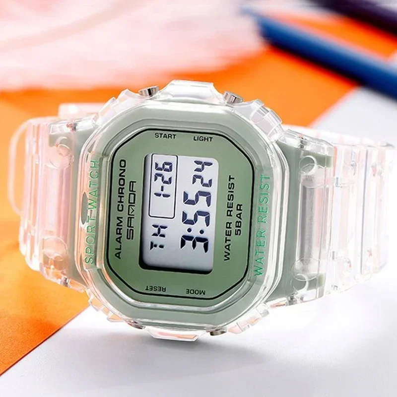 Fashion Transparent LED Digital Watch Square Women Watches Sports ...