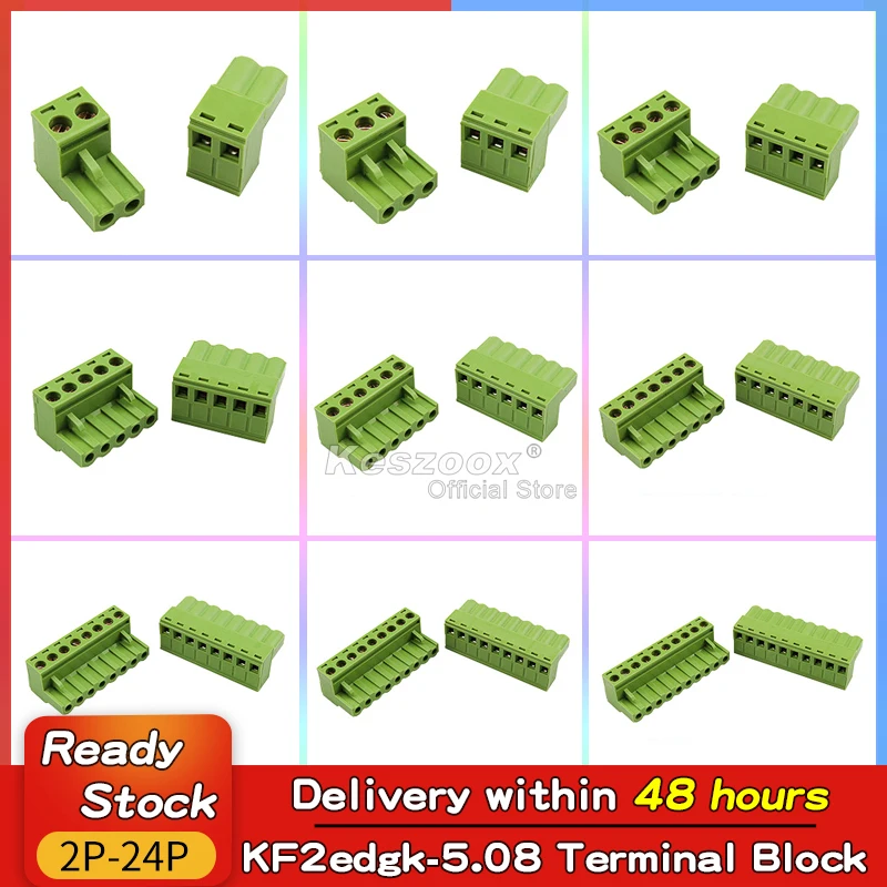 Keszox 2edgk5.08mm 녹색 피닉스 커넥터 터미널, 2/3/4/5/6/7/8/9/10/12/16/20/24Pin 블록 PCB 나사 플러그 헤더 소켓 Degson ...