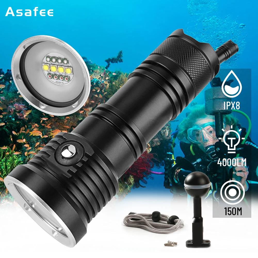 Asafee-DR01-2000LM-Diving-Flashlight-UV-Red-L2-LED-IP68-Underwater ...