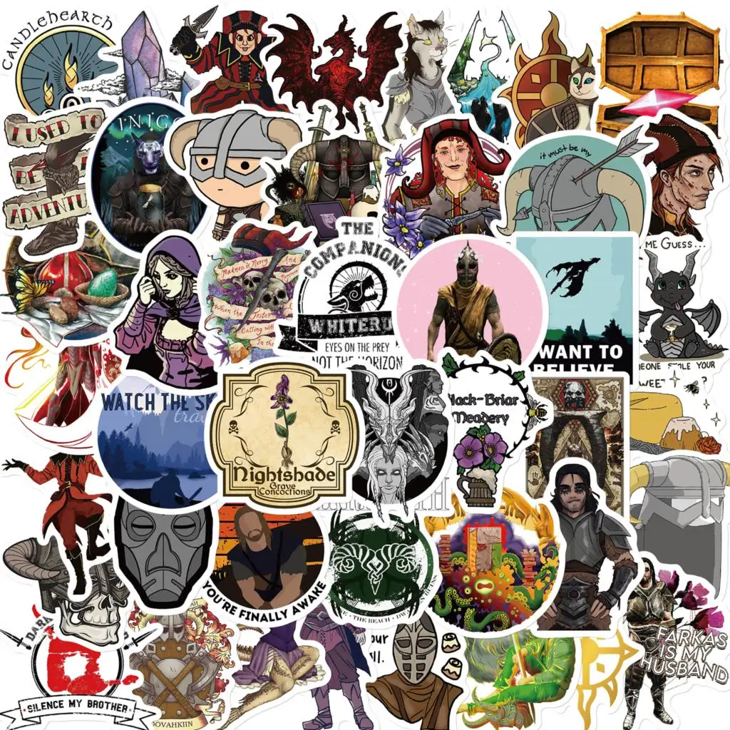 50PCS-Skyrim-Retro-Graffiti-Sticker-Decoration-DIY-Suitcase-Notebook ...