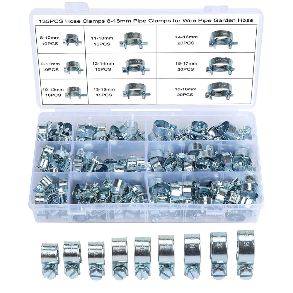 60/135pcs Pipe Clamp Hose Clamp Water Pipe Fuel Hose Clips Fasteners ...