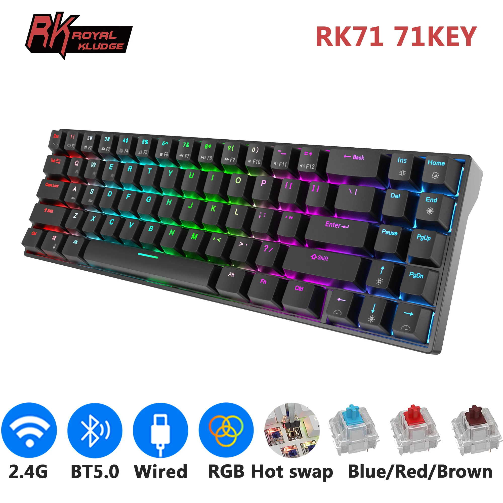 Rk Real Kludge Rk71 Teclado Mecânico 70% 71 Teclas Rgb Compacto Wired 2 ...