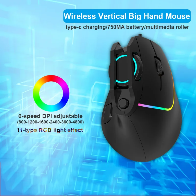 Multimedia-Roller-Wireless-Vertical-Mouse-Big-Hand-75-Degrees-2-4Ghz ...
