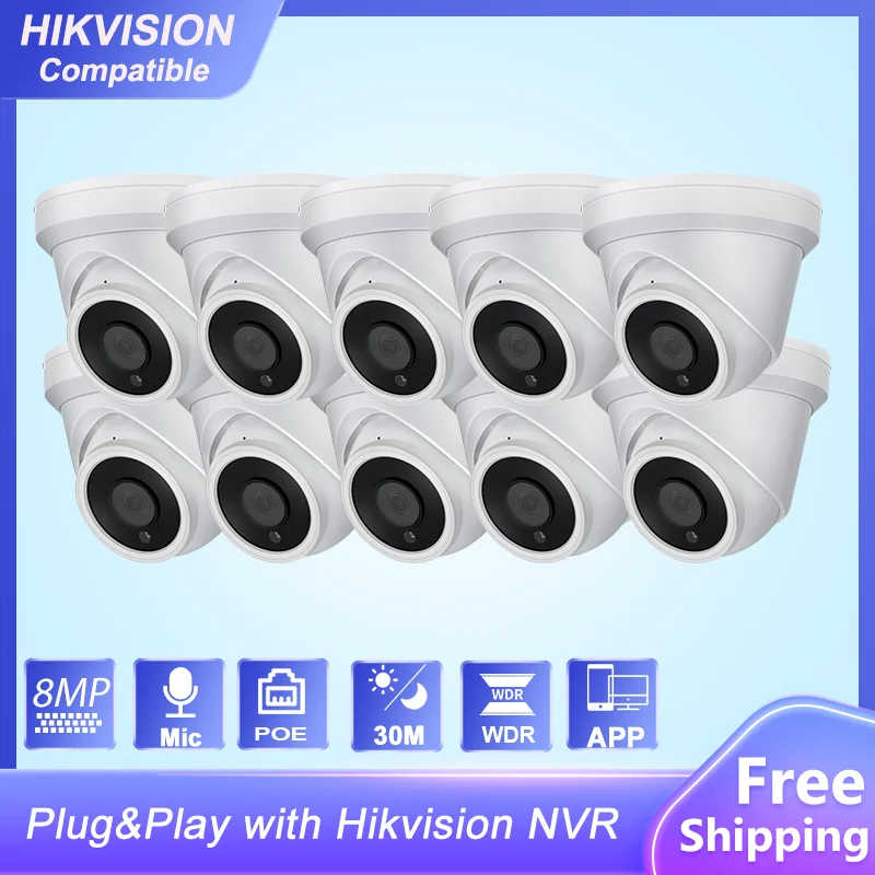 HIK-compatible-8MP-Turret-POE-IP-Camera-Built-in-Mic-IR30M-IP66 ...