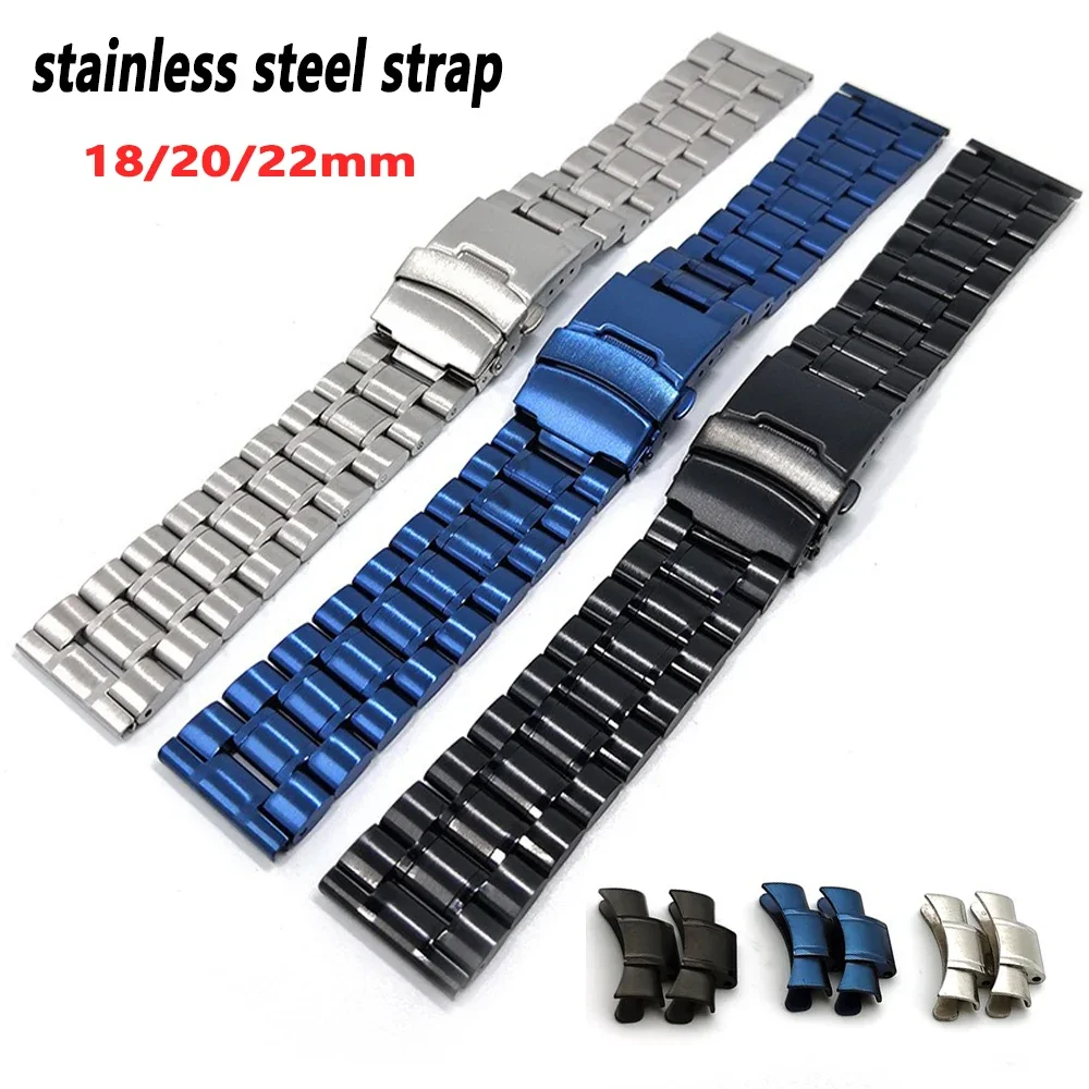 18mm-20mm-22mm-Metal-Watchband-Curved-End-Solid-Stainless-Steel-Watch ...