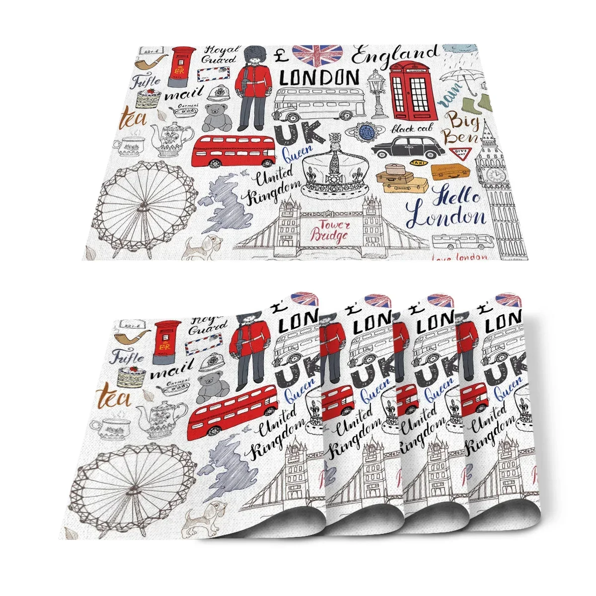 1pcs-Placemats-British-London-Culture-Cartoon-Doodle-Dining-Table ...