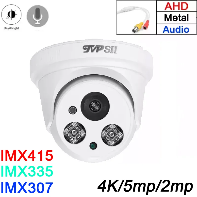 5mp IMX335 8mp 4K IMX415 Cmos White Plastic Two Array Leds Audio indoor Hemisphere Dome AHD CCTV ...
