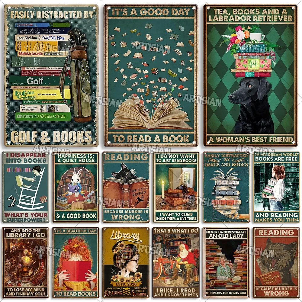 Artisian-Reading-Vintage-Metal-Sign-Read-Book-Tin-Plaque-Girl-Loves ...