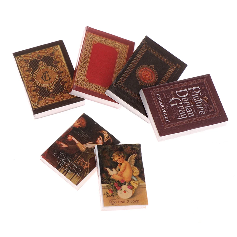 6Pcs/set 1/12 Vintage Miniature Book Model Dollhouse Miniature Notebook ...