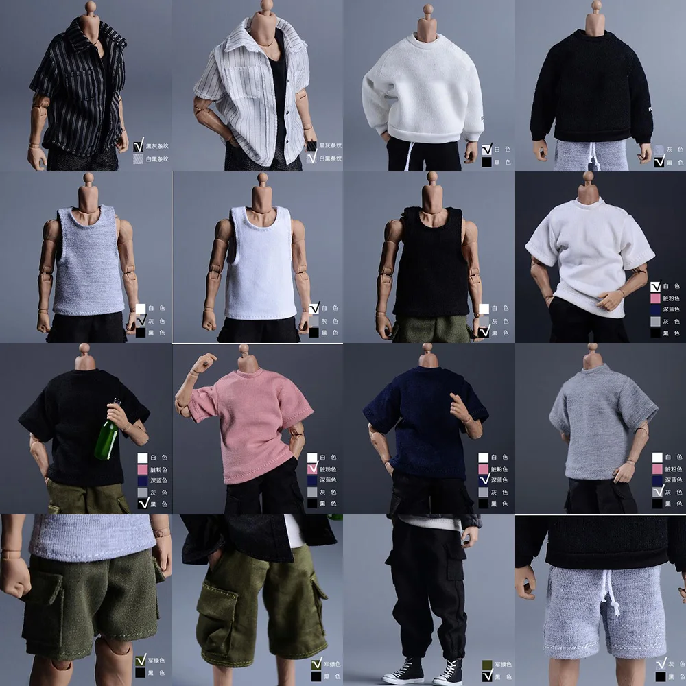 1-12-Scale-Trendy-Male-Solider-Loose-Vest-T-Shirt-Hoodie-Multi-pocket ...