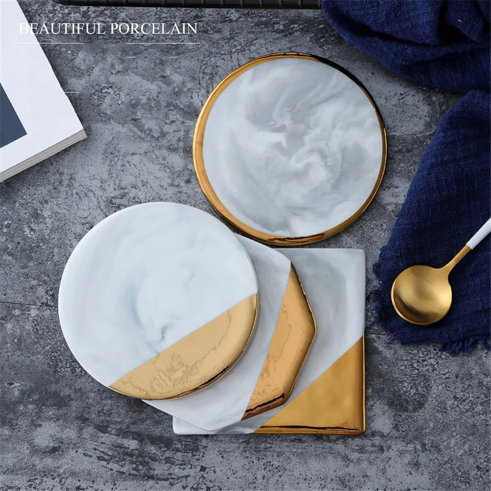 Europe-Style-Marble-Grain-Gold-Plating-Ceramic-Coaster-Cup-Mats-Pads ...