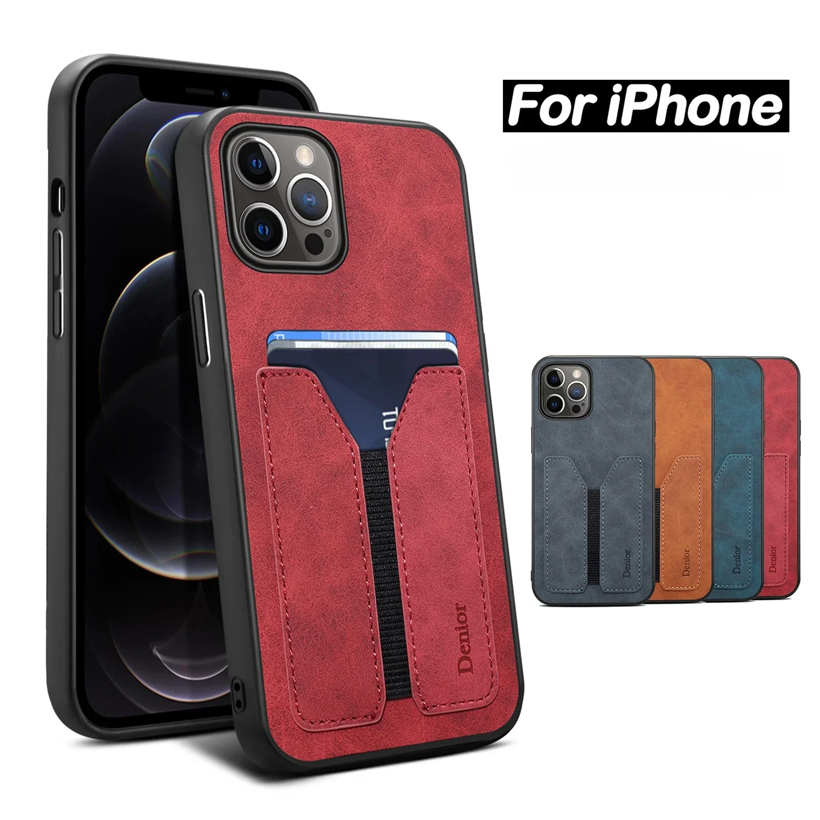 Card Pocket Wallet Phone Case for iPhone 16 15 14 13 12 Mini 11 Pro XS ...