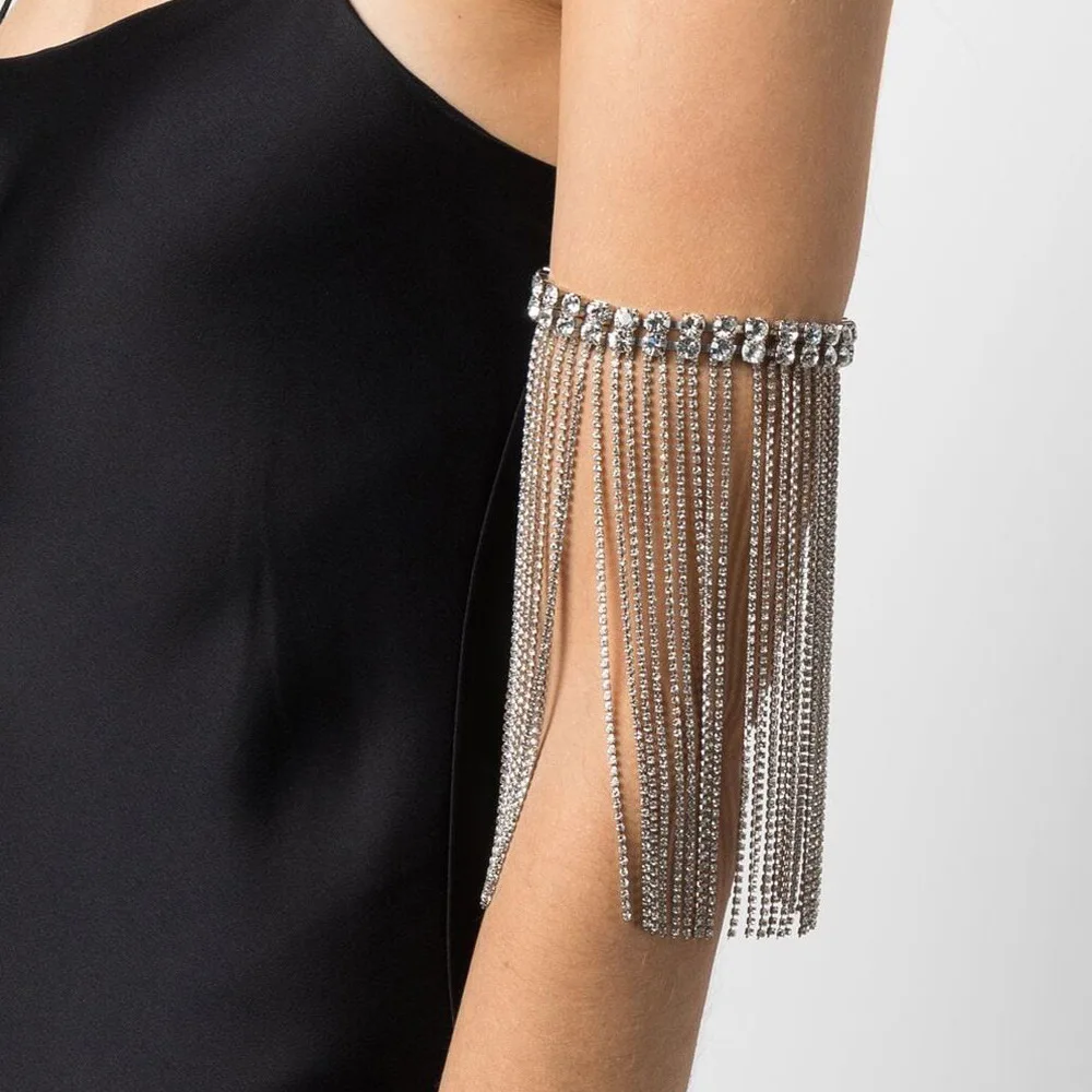 Silver-Rhinestones-Arm-Band-Women-Gold-Diamond-Tassels-Upper-Arm ...