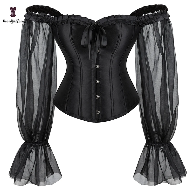 Corselet-de-sat-n-con-hombros-descubiertos-para-mujer-cors-negro-de ...