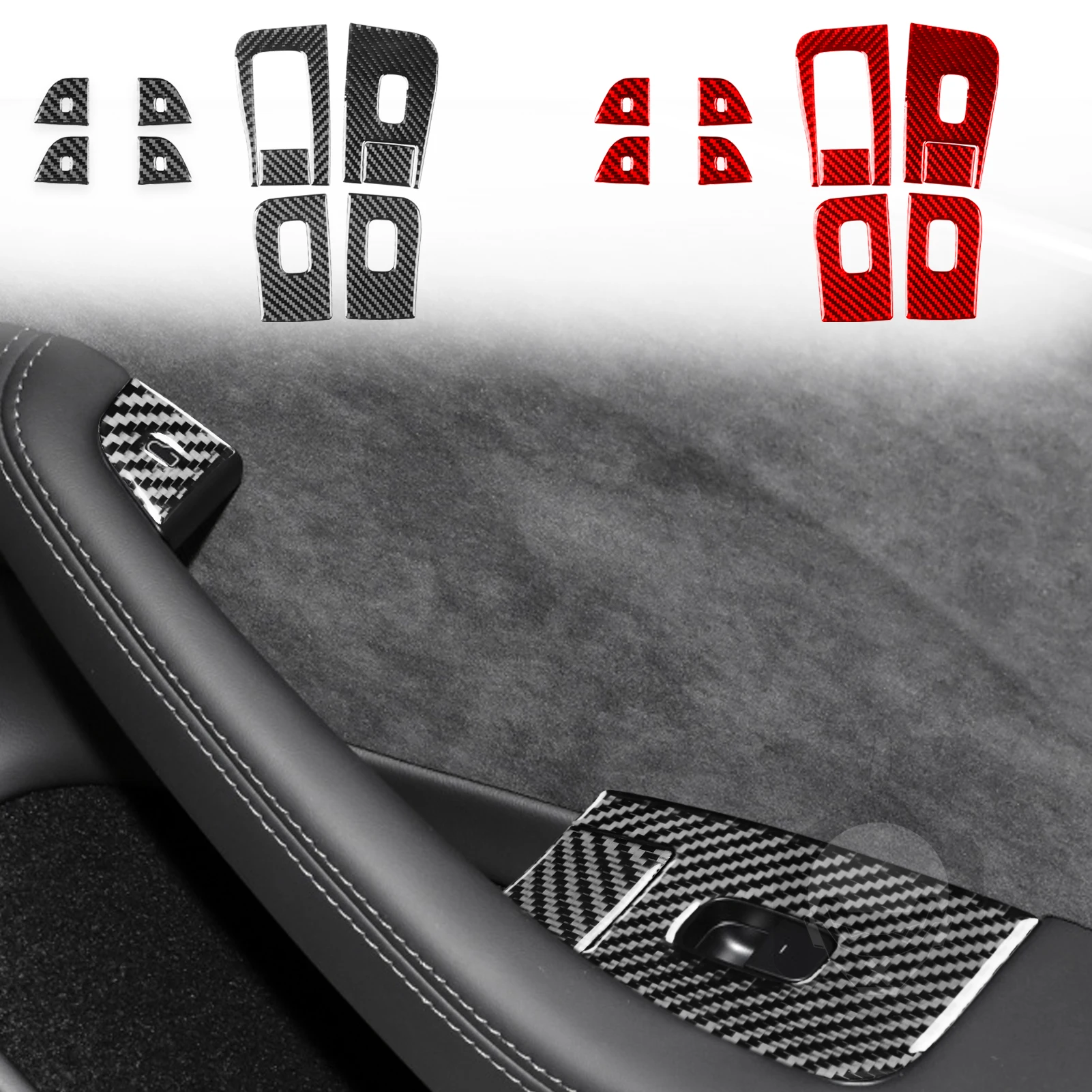 10PCS-Carbon-Fiber-Window-Lift-Control-Panel-Sticker-For-Tesla-Model-3 ...