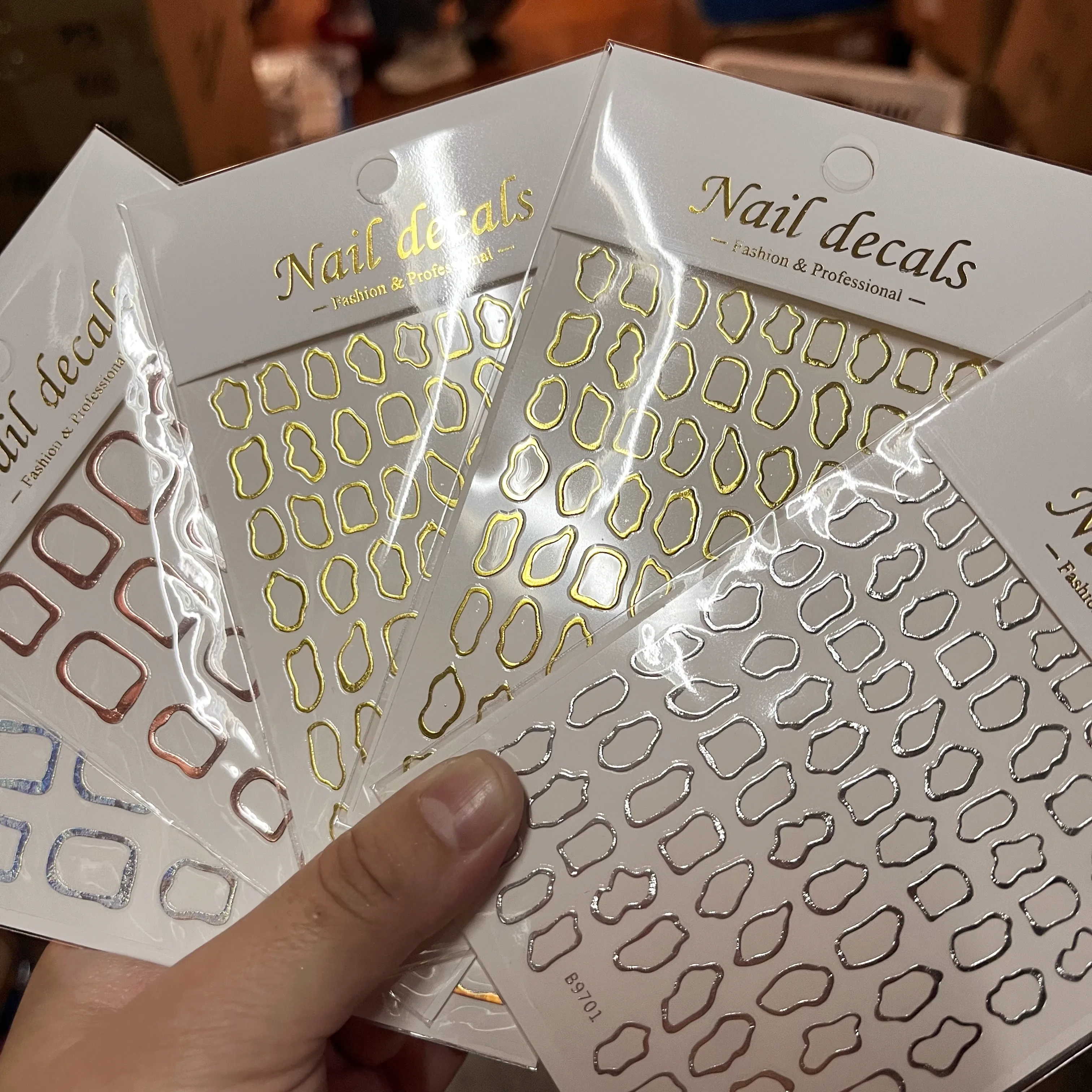 Gold-Silver-Irregular-Geometric-Figures-Nail-Art-Stickers-Hollow-Metal ...