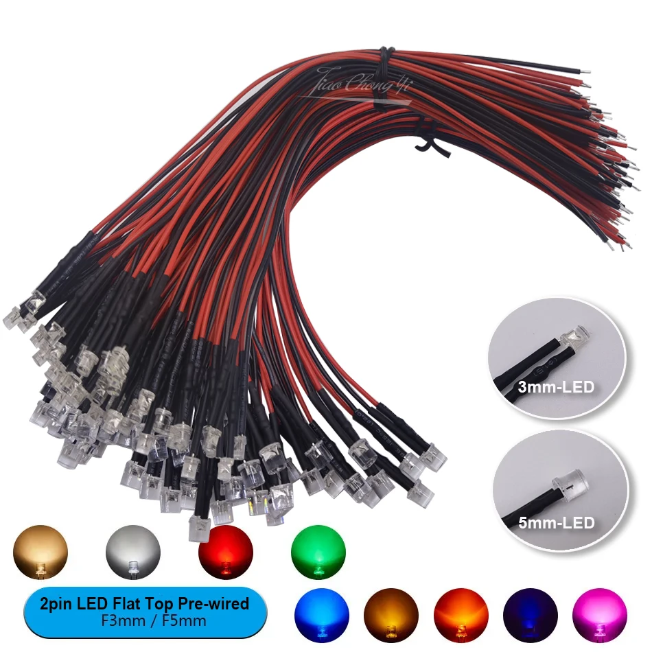 20PCS-lot-20cm-pre-wired-3mm-5mm-Flat-Top-LED-lights-Prewired-5V-12V ...