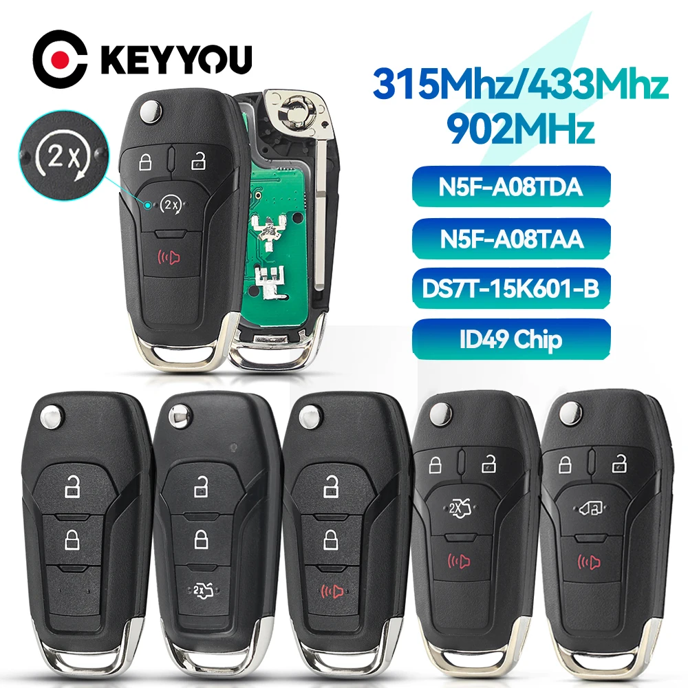 KEYYOU-2-3-4B-Remote-Car-Key-Fob-For-Ford-N5F-A08TAA-EB3T-15K601-BA ...