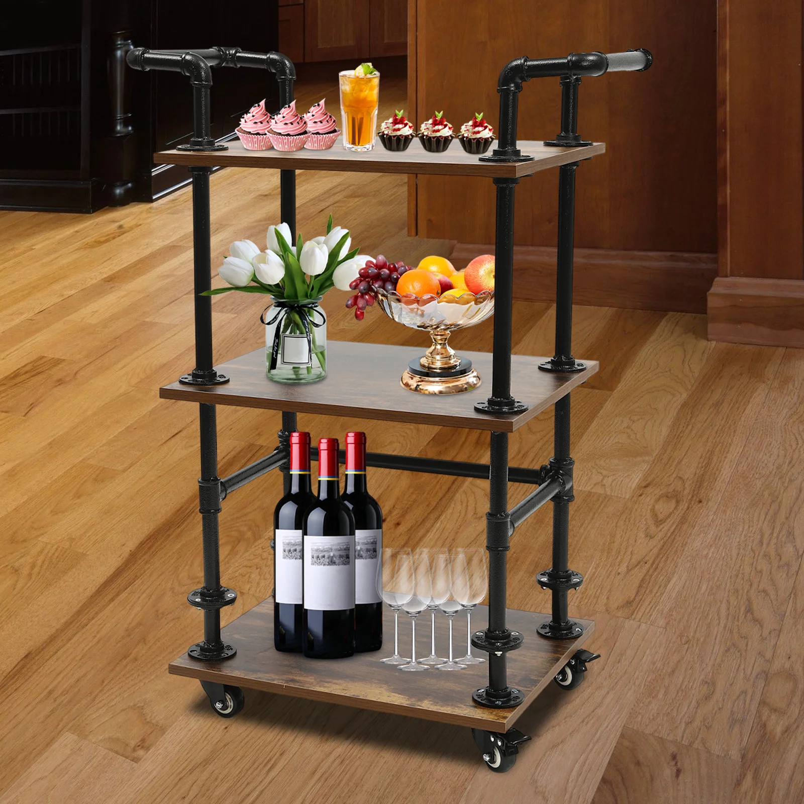 CNCEST3-Tier-Industrial-Rolling-Bar-Cart-BeverageCart-Bar-Shelves-for ...